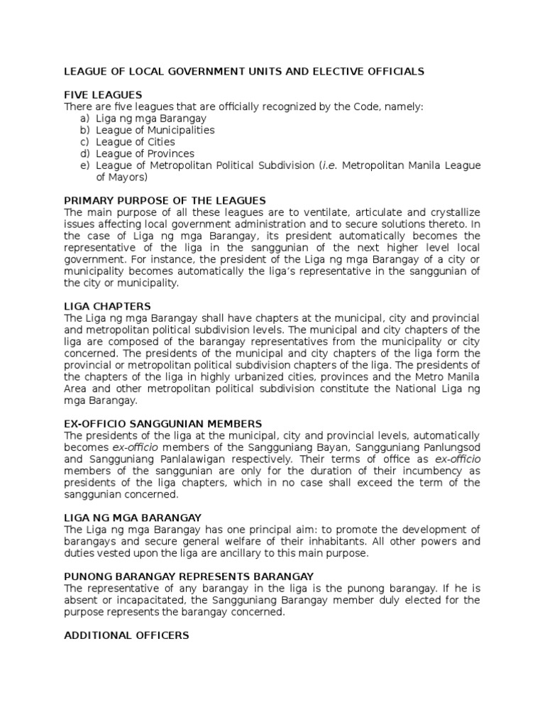 League of Local Government Units and Elective Officials | PDF ...
