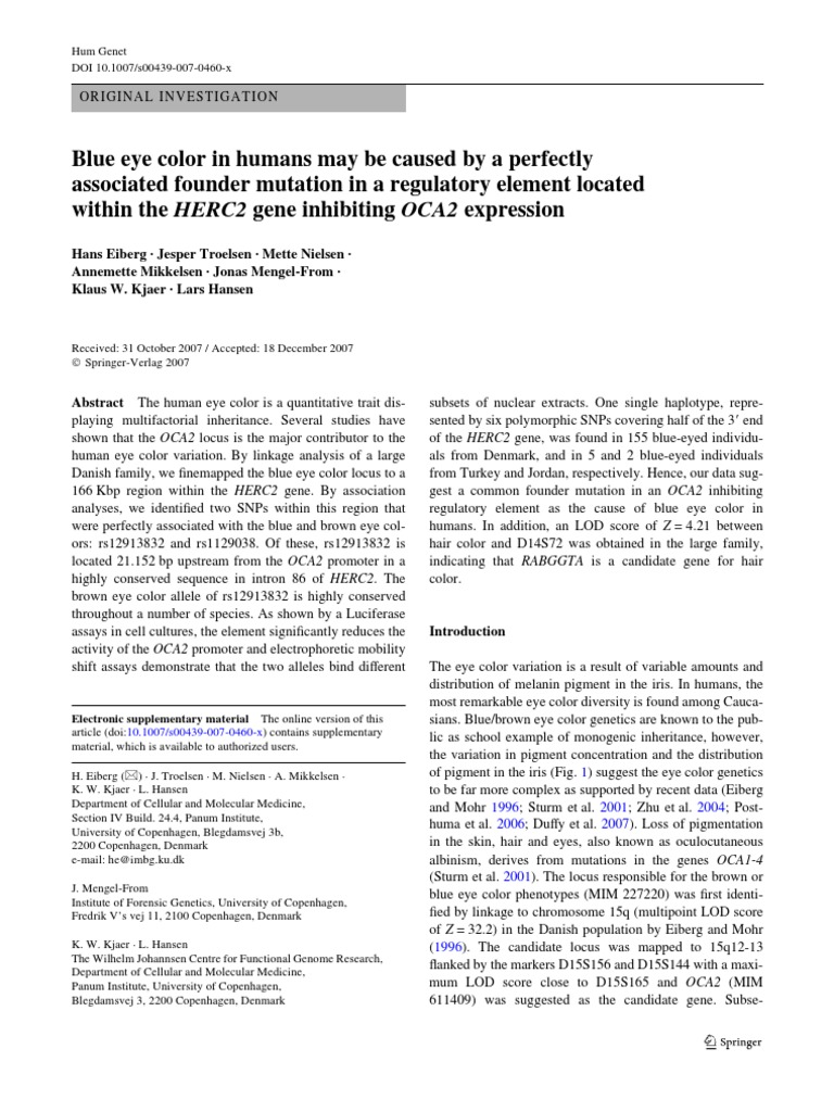 Blue Eyes | PDF | Eye Color | Single Nucleotide Polymorphism