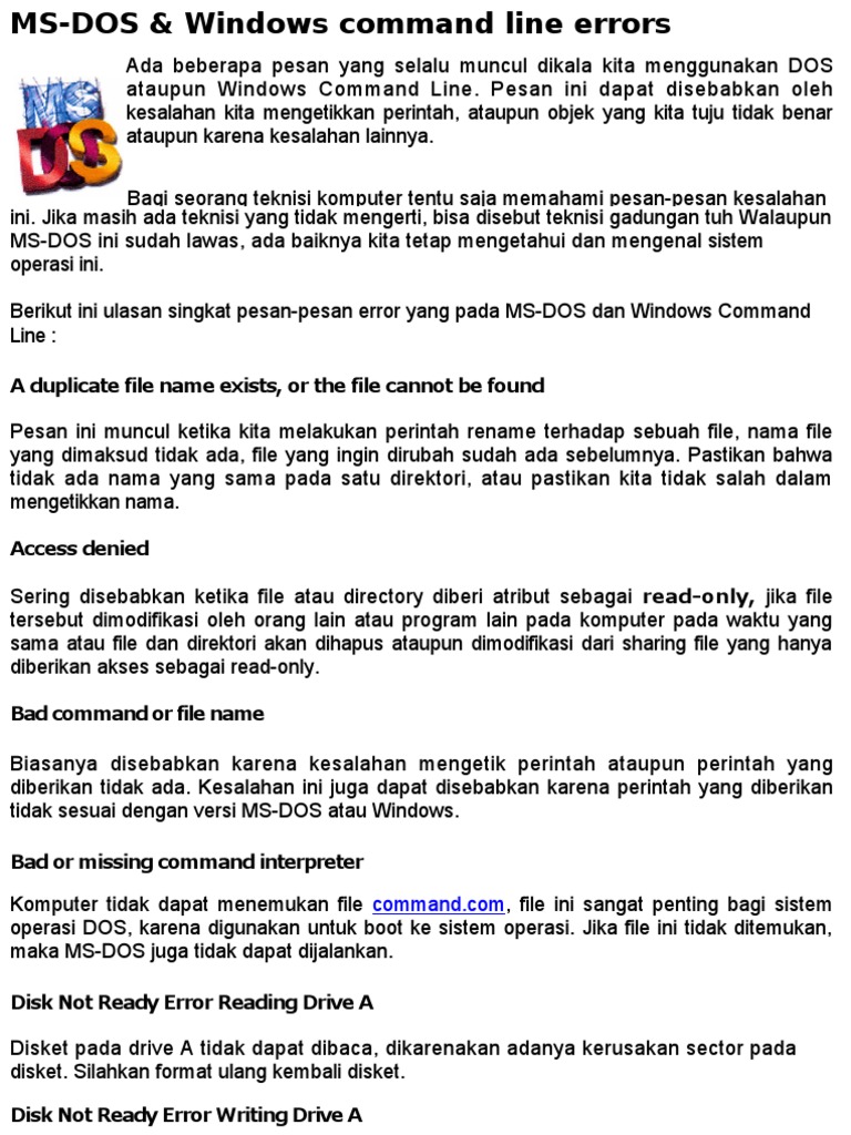 Pesan Error Umum di MS-DOS & CMD | PDF