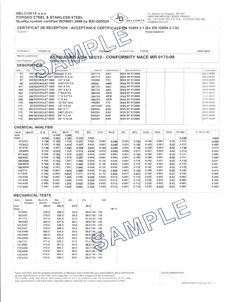 Sample Mill Cert | PDF