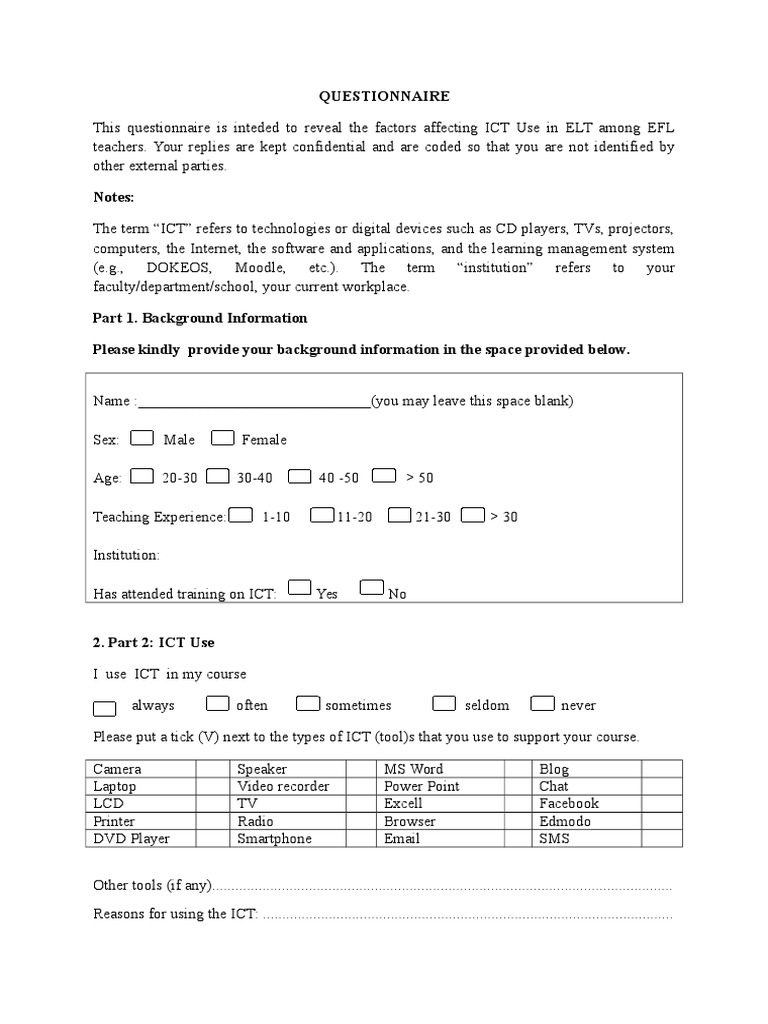Questionnaire ICT | PDF | Educational Technology | Learning