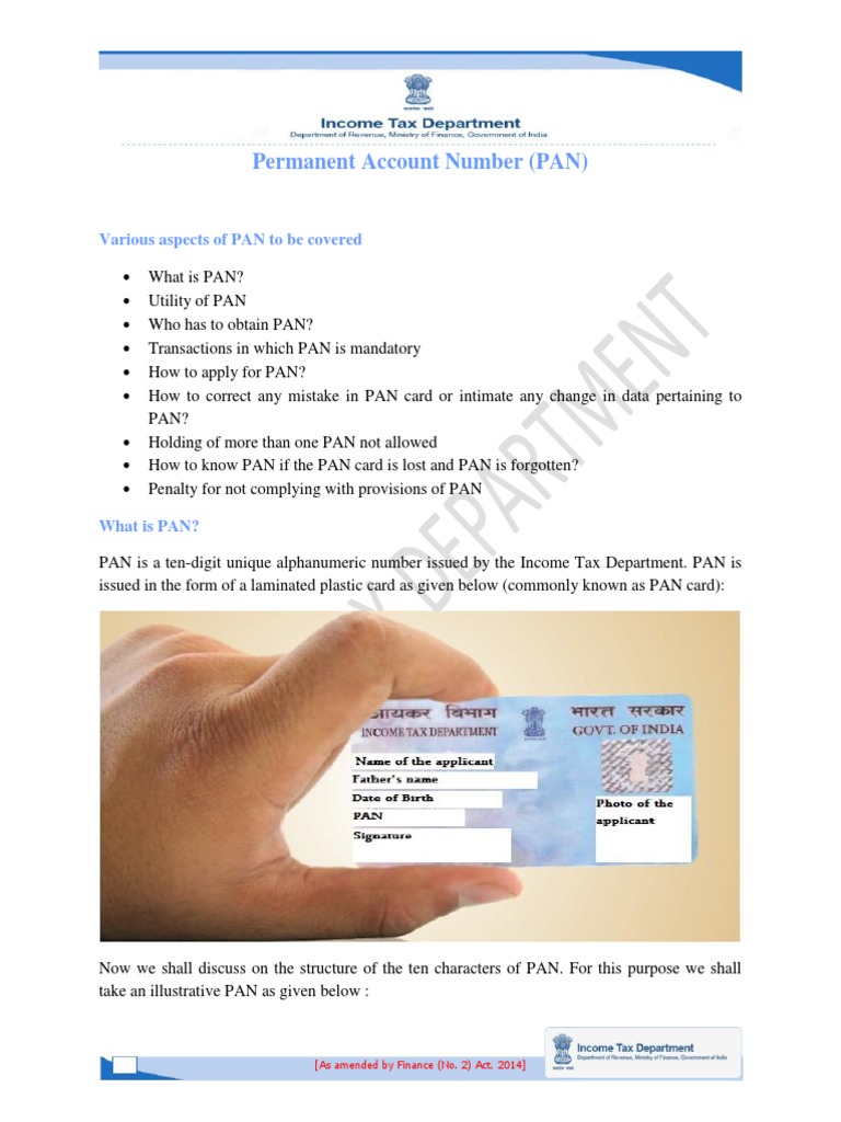 Permanent Account Number (Pan) | PDF | Government | Payments