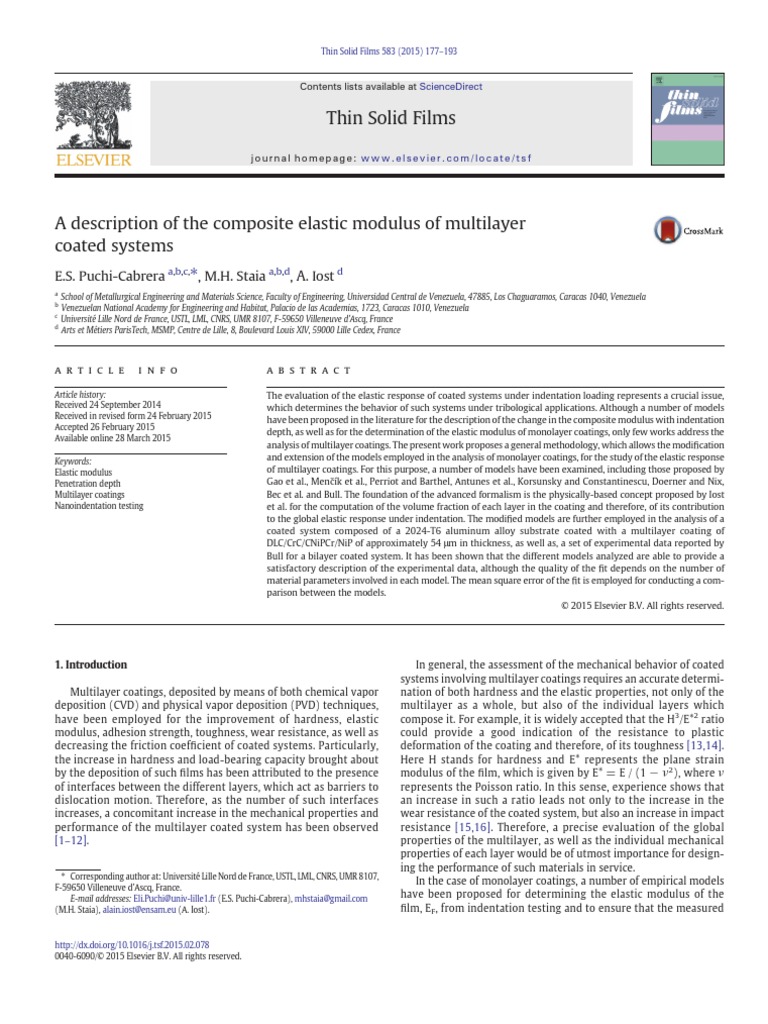 Thin Solid Films: E.S. Puchi-Cabrera, M.H. Staia, A. Iost | PDF | Elasticity (Physics) | Hardness