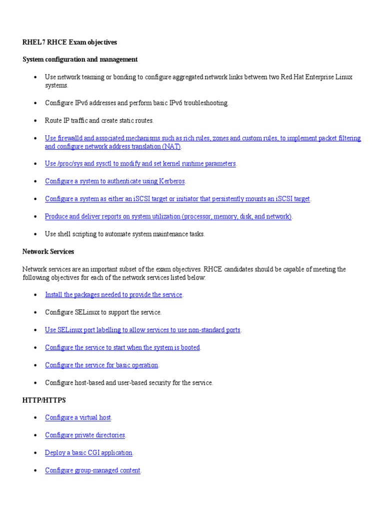 RHEL7 RHCE Exam Objectives System Configuration and Management | PDF | I Pv6 | Computer Network