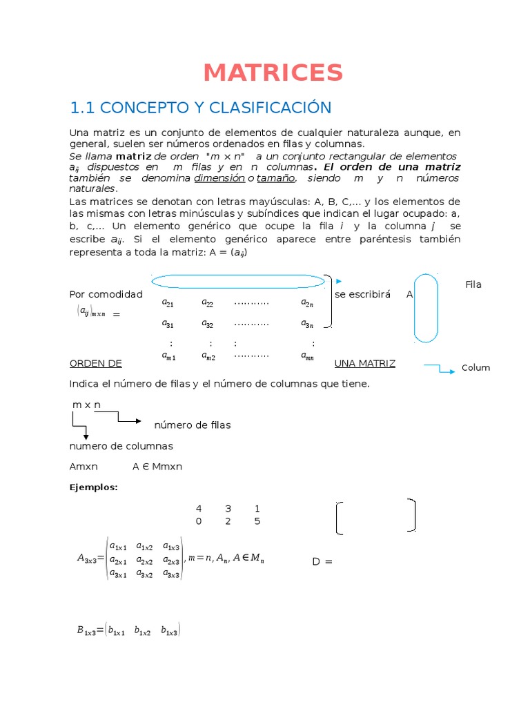 Definicion y Clasificacion de Matrices | PDF | Matriz (Matemáticas ...