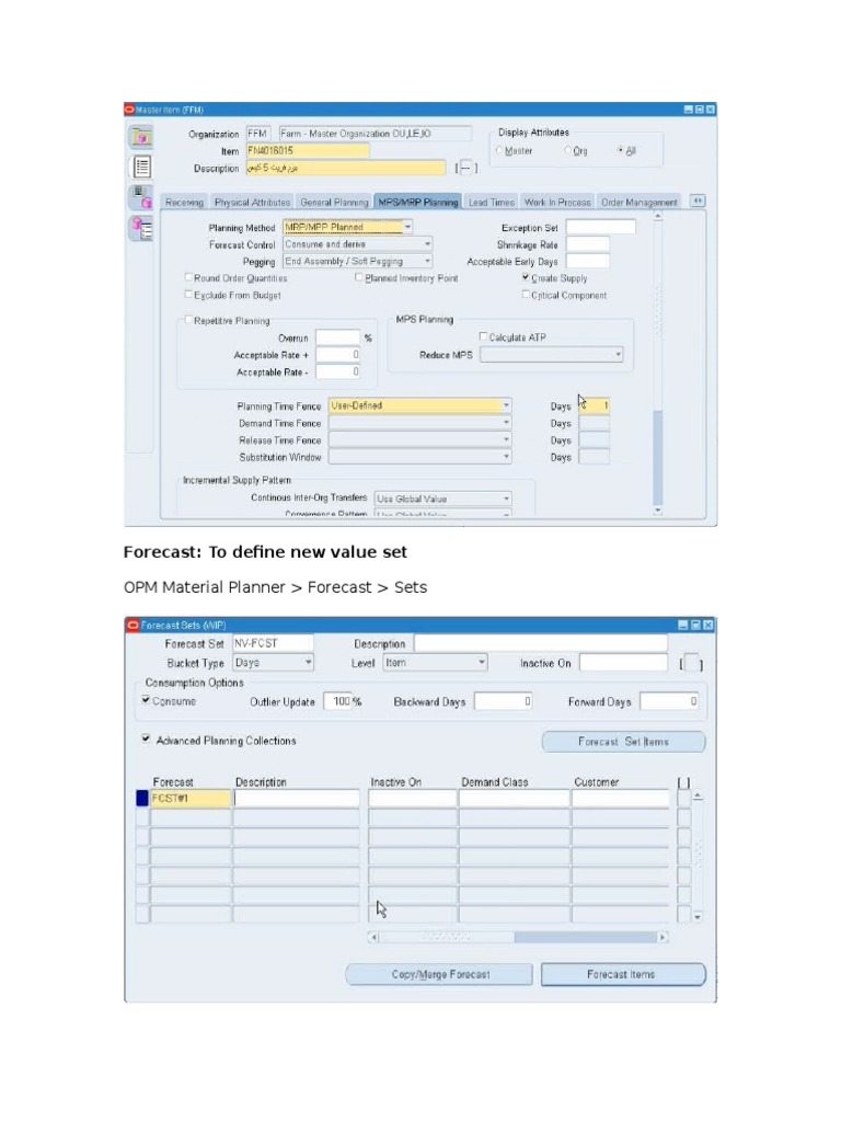 Forecast: To Define New Value Set: OPM Material Planner Forecast Sets | PDF
