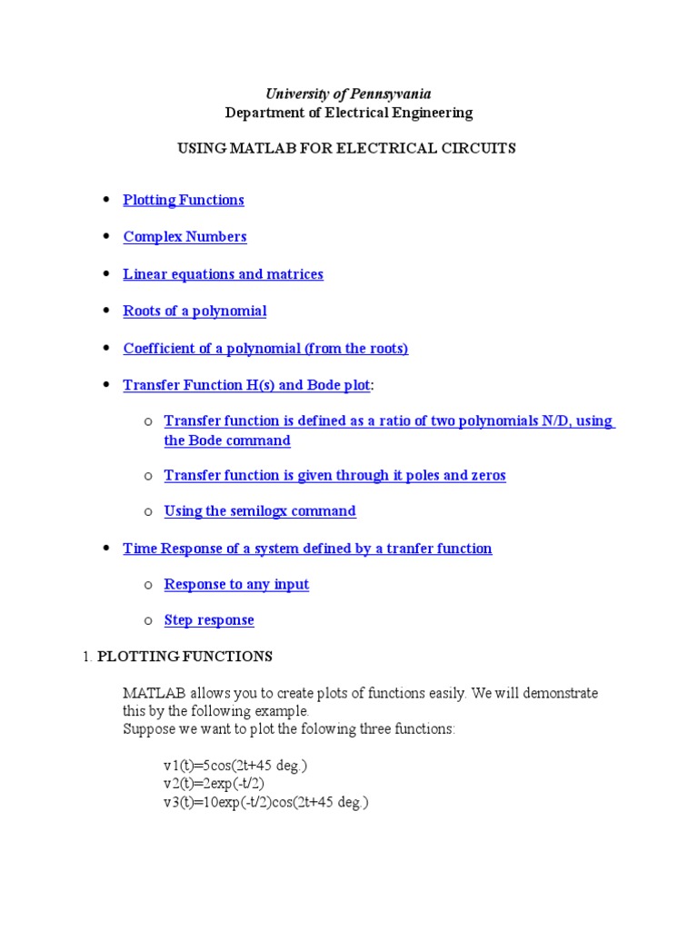 Matlab Plotting For Ee | PDF | Complex Number | Polynomial