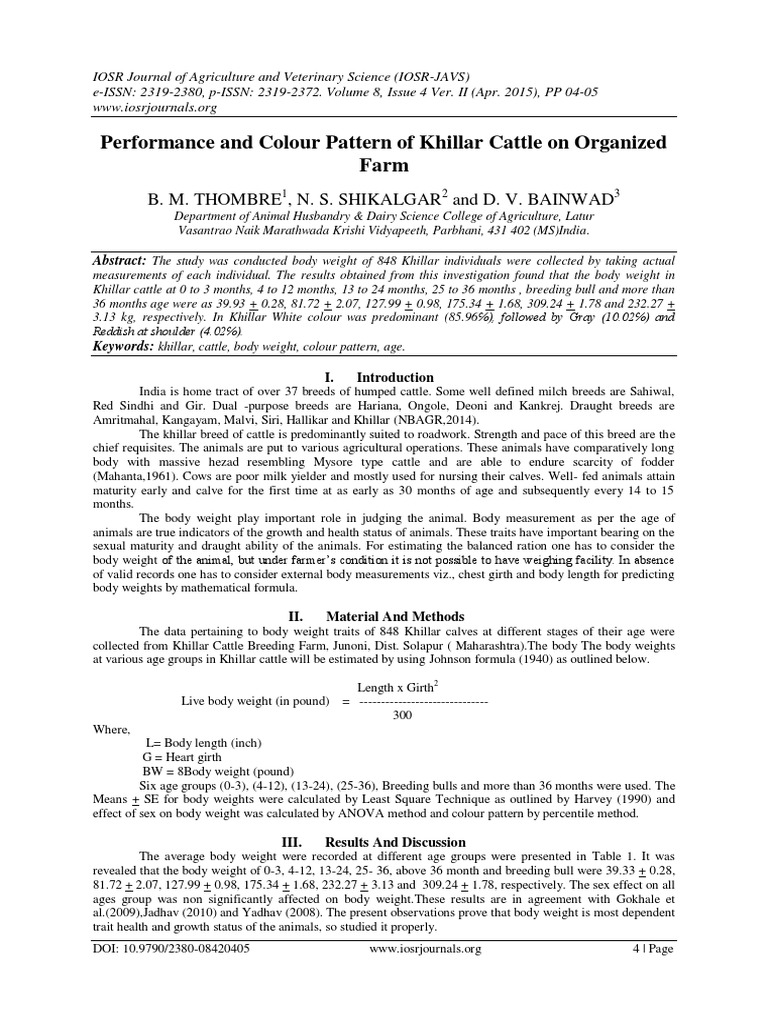 Performance and Colour Pattern of Khillar Cattle On Organized Farm ...