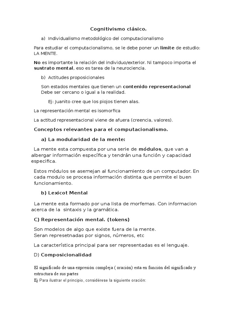 Cognitivismo Clásico | PDF | Mente | Psicología cognitiva