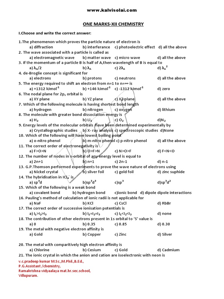 2013 11 Plus Two One Mark Questions Chmistry | PDF | Radioactive Decay ...