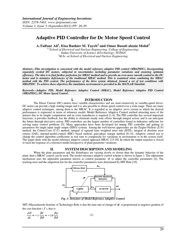 Adaptive PID Controller For DC Motor Speed Control | PDF | Control ...