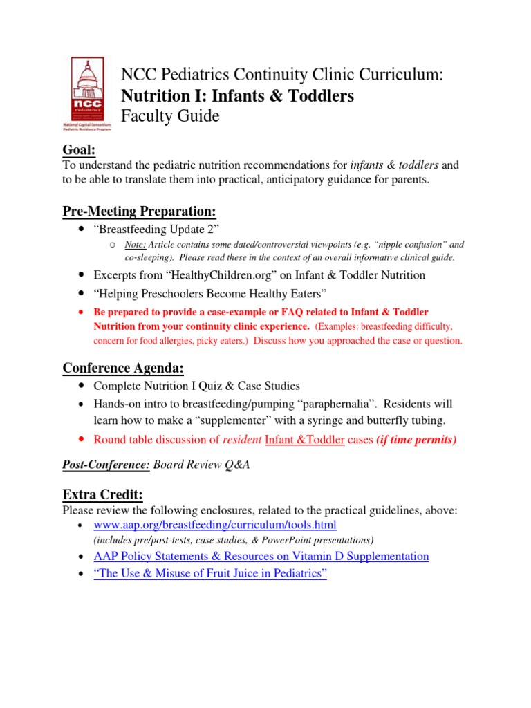 Nutrition I: Infants & Toddlers: NCC Pediatrics Continuity Clinic ...