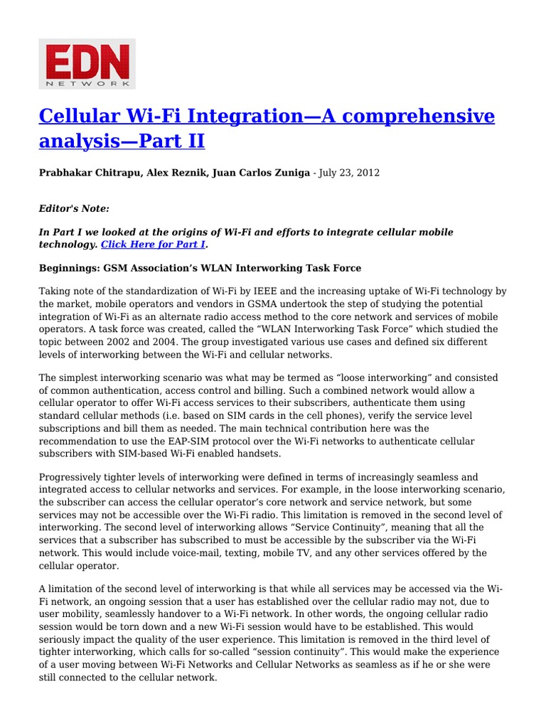 Cellular Wi Fi Integration A Comprehensive Analysis Part II | PDF ...