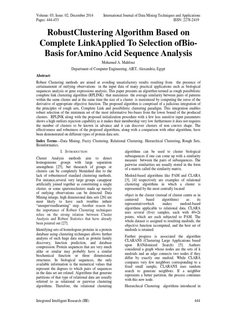 RobustClustering Algorithm Based On Complete LinkApplied To Selection Ofbio - Basis Foramino ...
