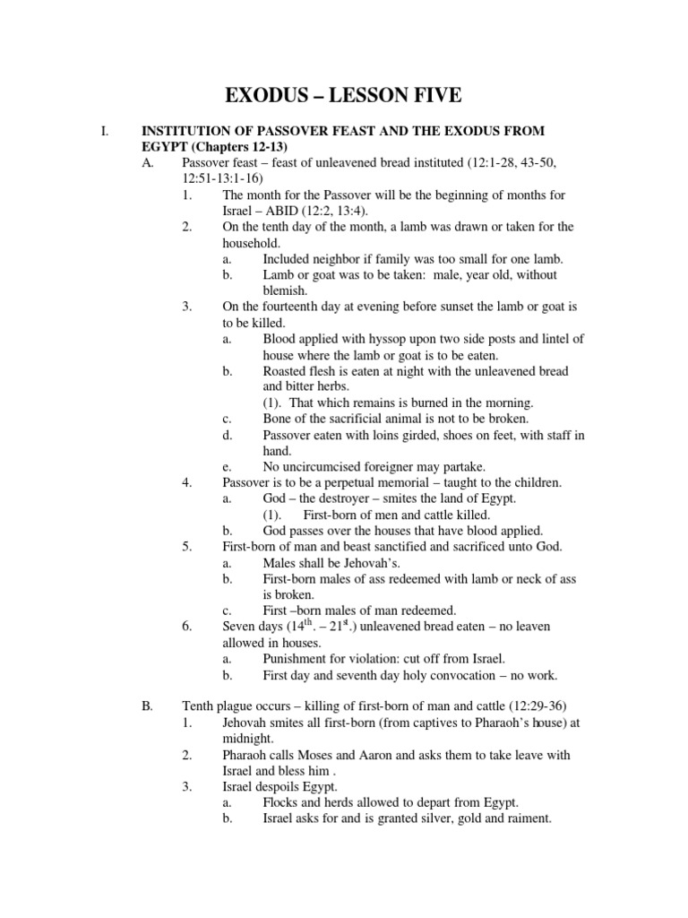 Exodus - Lesson Five: Institution of Passover Feast and The Exodus From ...