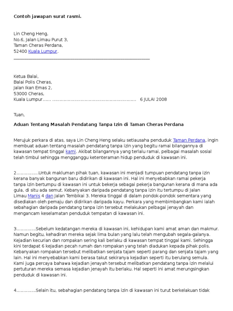 Contoh Jawapan Surat Rasmi | PDF
