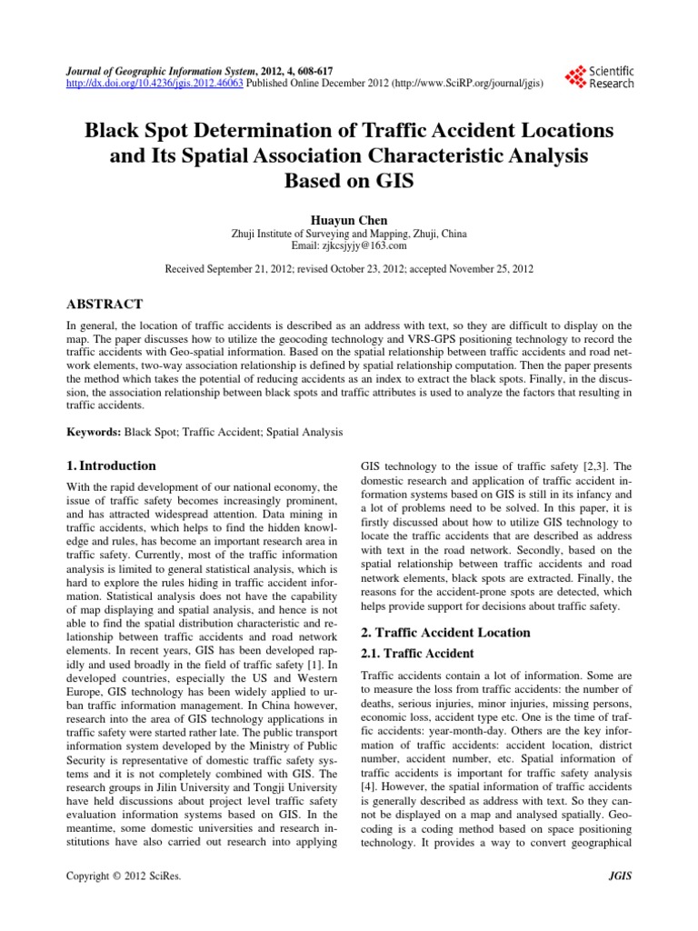 Black Spot Determination of Traffic Accident Locations and Its Spatial Association ...