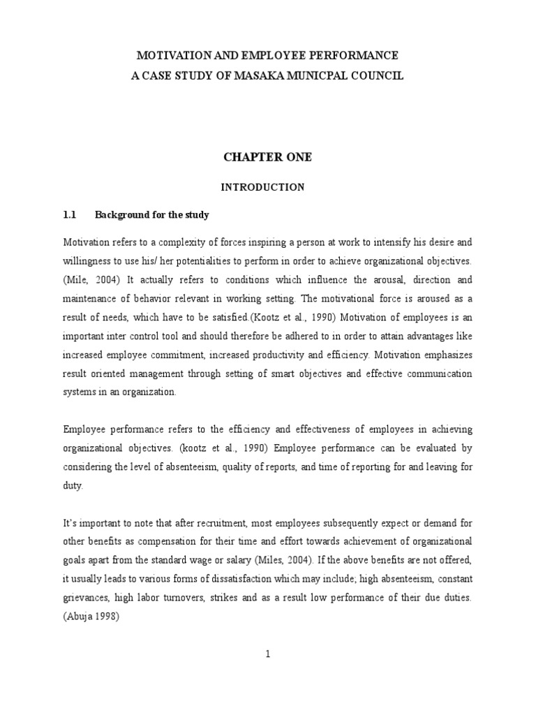 Chapter One: Motivation and Employee Performance A Case Study of Masaka ...