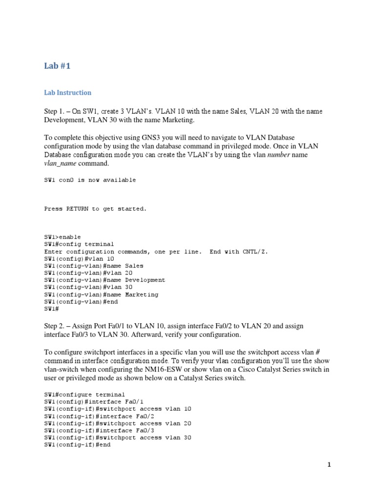 Vlan - Name Command.: Lab Instruction | PDF | Internet Architecture ...