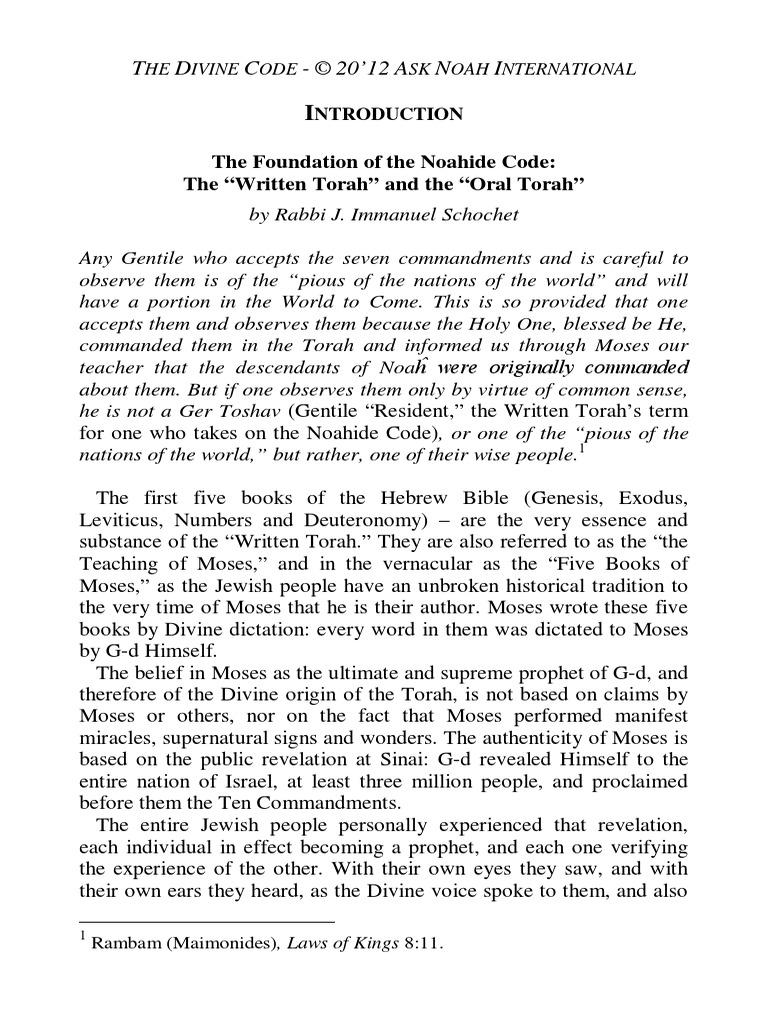 Excerpts From "The Divine Code" by Rabbi Moshe Weiner | PDF | Oral ...