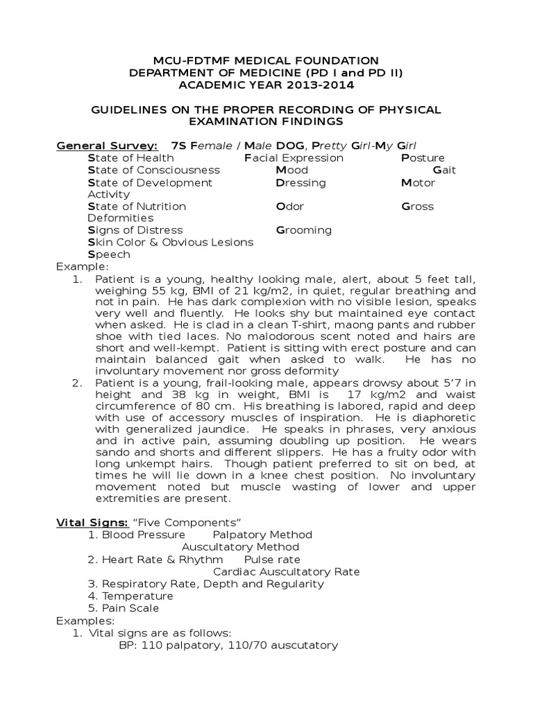 Guidelines On The Proper Recording of Physical Examination Findings ...