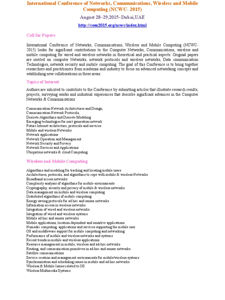 NCWC - 2015 | PDF | Wireless Ad Hoc Network | Computer Network