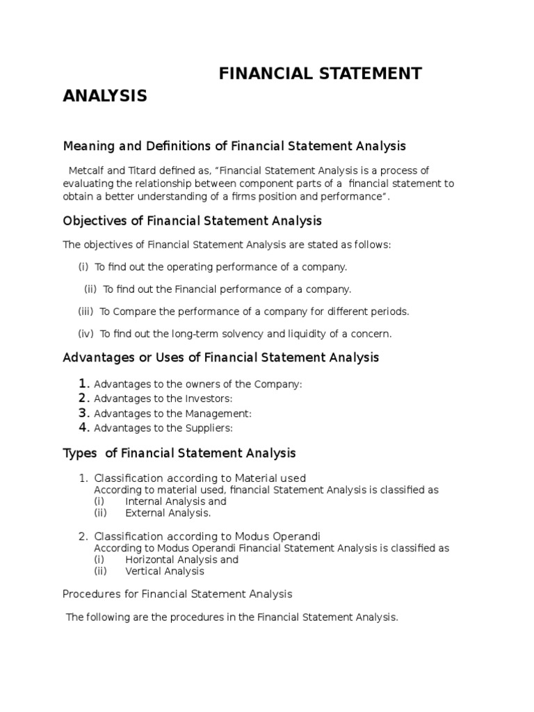 Meaning and Definitions of Financial Statement Analysis | PDF | Income ...