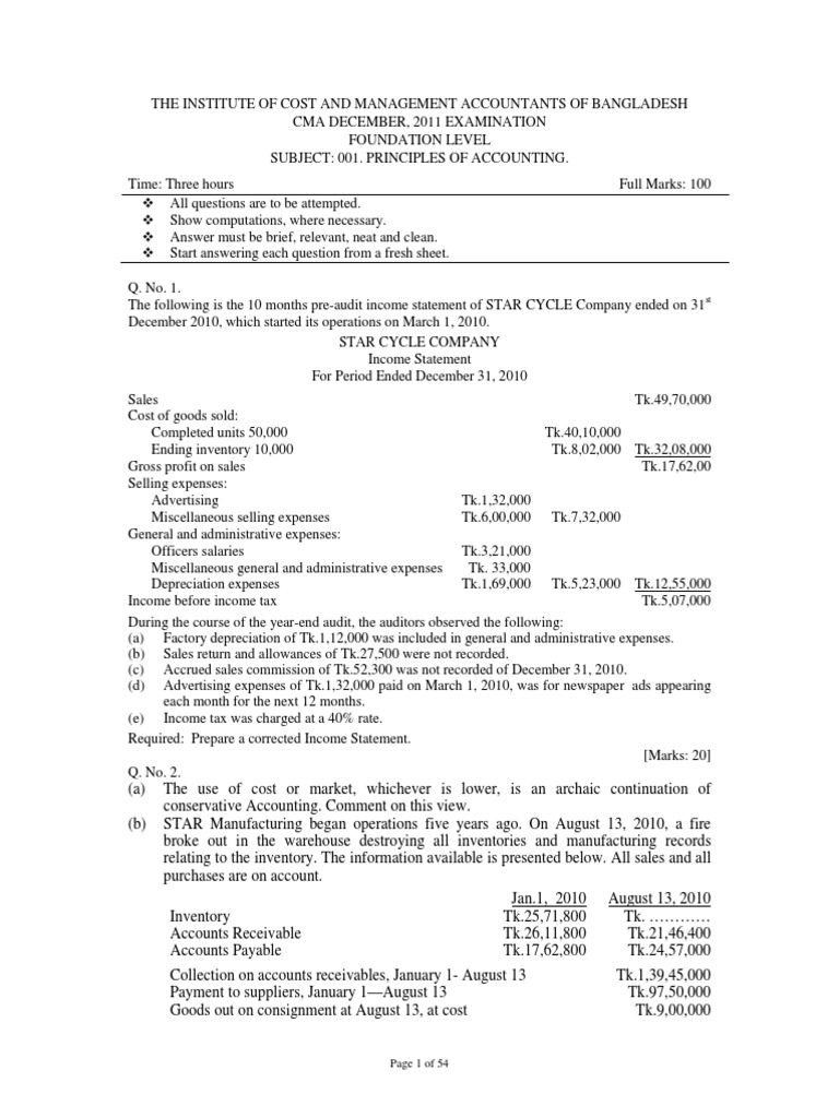 ICMA Questions Dec 2011 | PDF | Depreciation | Cheque