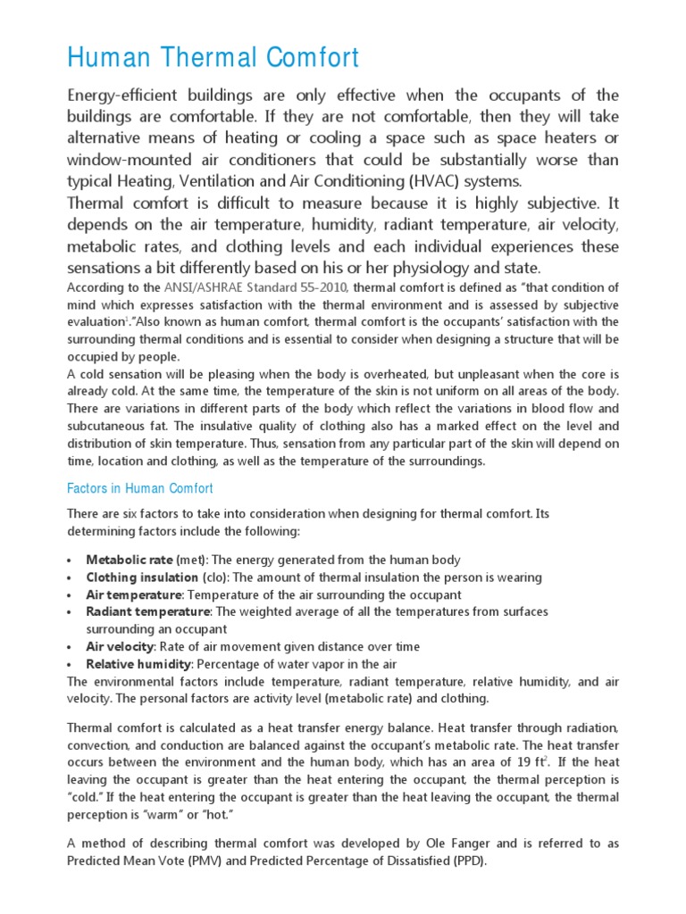Human Thermal Comfort Factors | PDF | Hvac | Engineering Thermodynamics