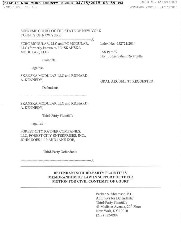 NY Court Case: Civil Contempt Motion | PDF | Discovery (Law) | Contempt ...