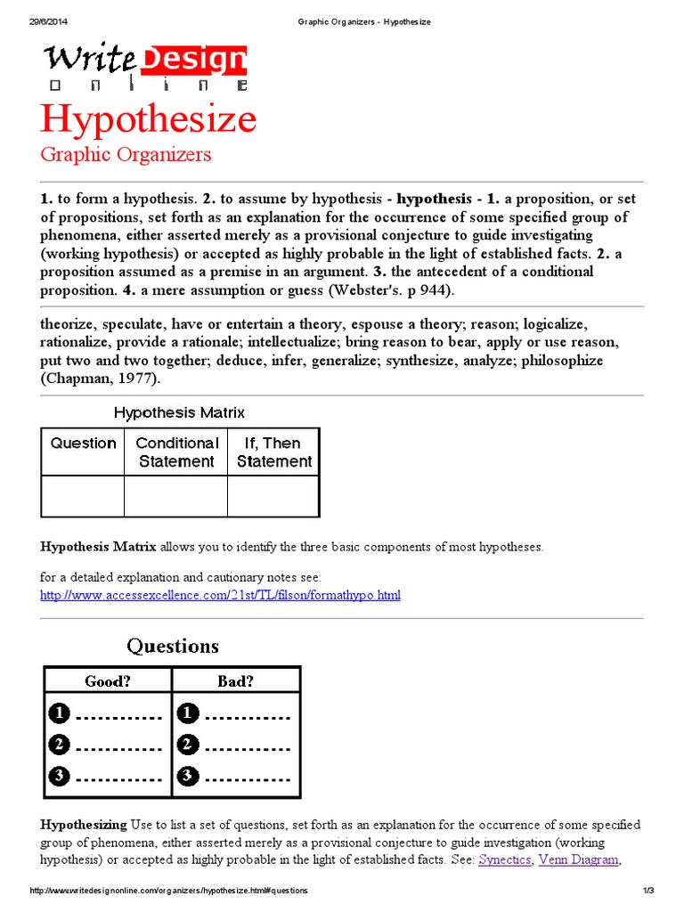 Hypothesis Matrix Graphic Organizer | PDF | Hypothesis | Epistemology