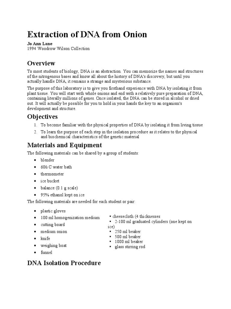 Extraction of DNA From Onion | PDF | Denaturation (Biochemistry) | Cell ...
