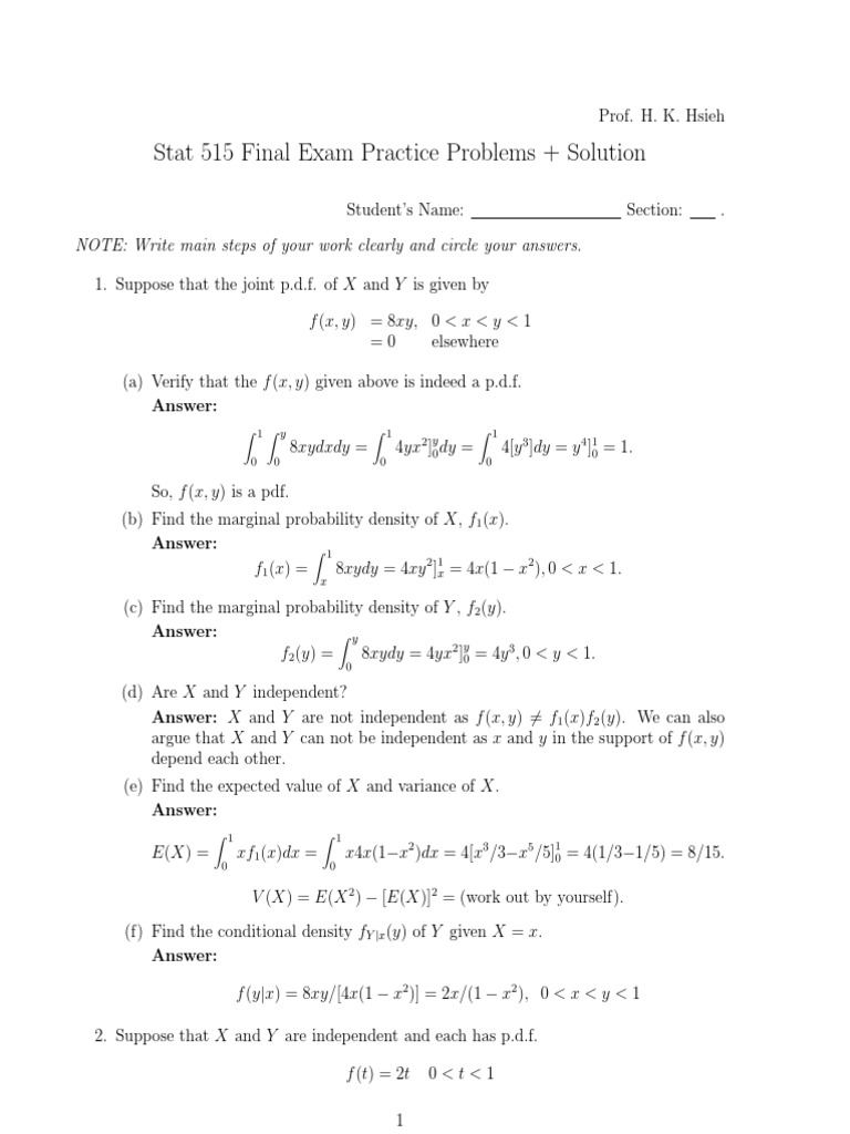 Stat 515 Final Exam Practice Problems + Solution: Z Z Z Z | PDF ...