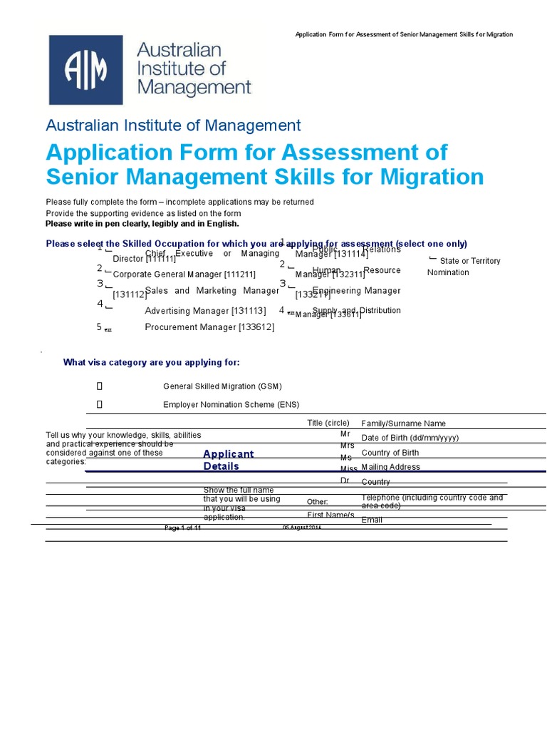 AIM Assessment Senior Management Skills Migration | PDF | Chief ...