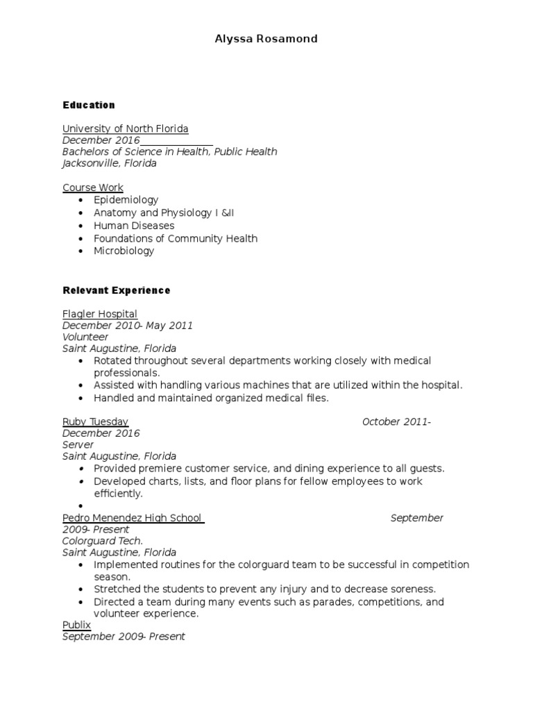 Alyssa Rosamond: Health Graduate Resume | PDF | Self-Improvement