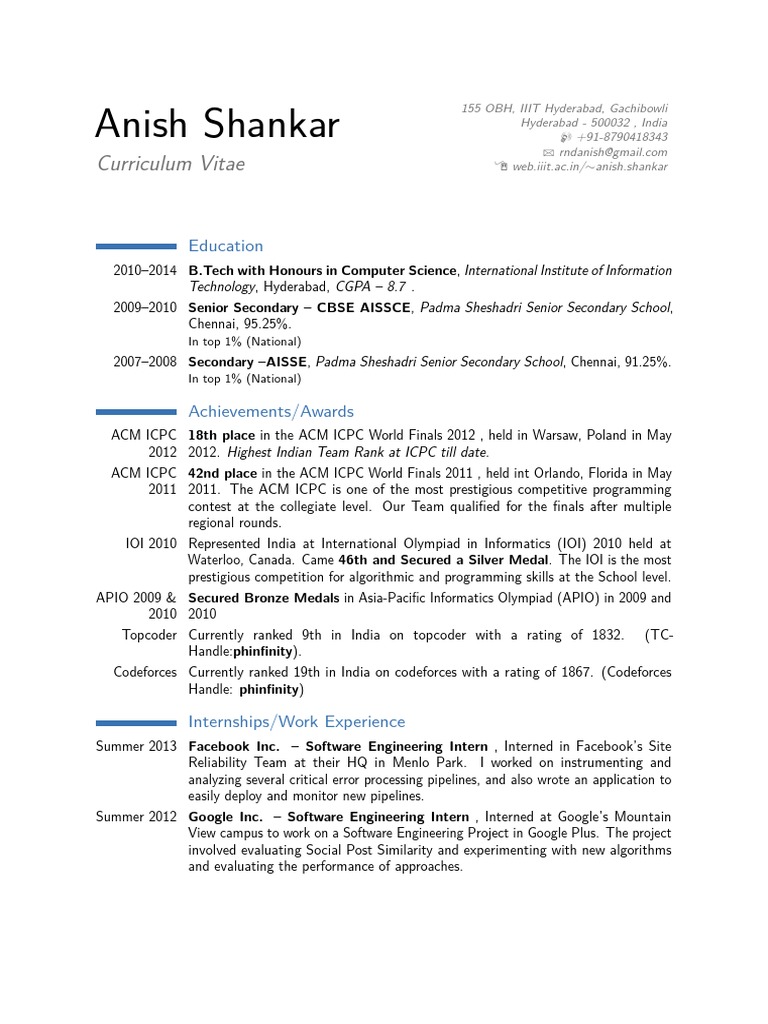 Anish Shankar: Curriculum Vitae | PDF | Twitter | Linux
