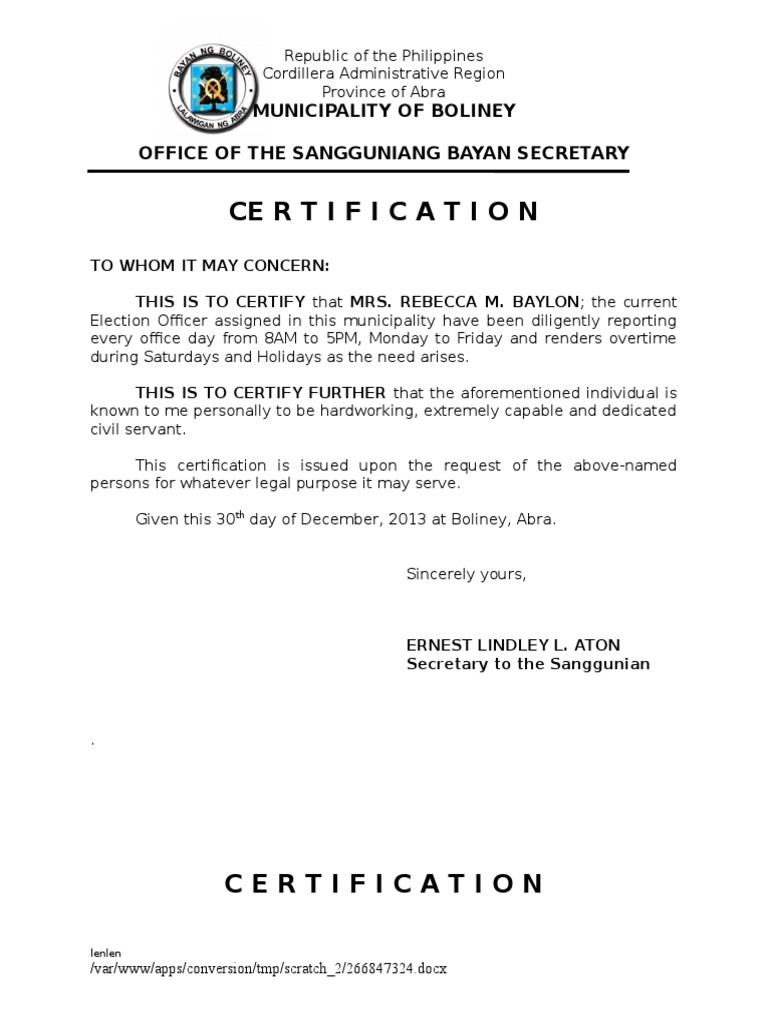 Certification Comelec | PDF | Local Government | Philippines