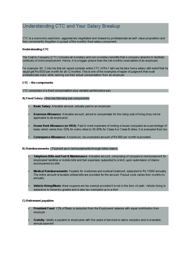 Understanding CTC and Your Salary Breakup | PDF | Employee Benefits | Salary