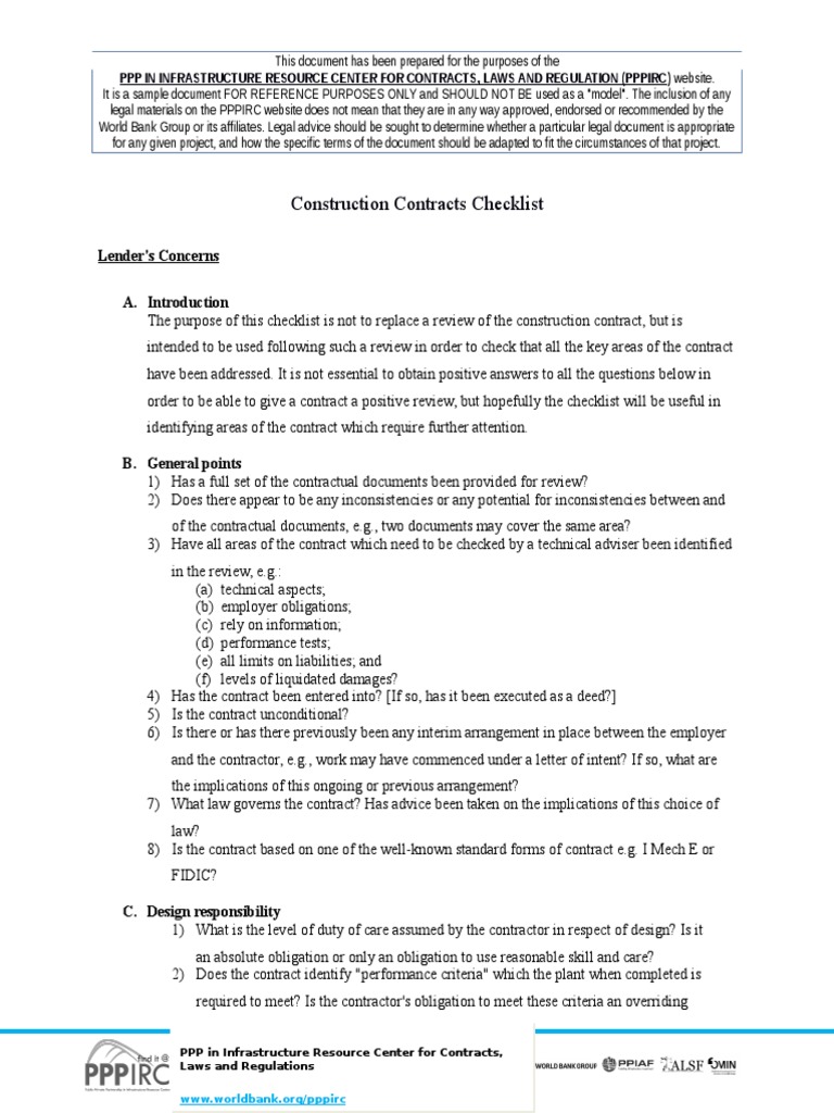 Construction Contracts Checklist en | PDF | Arbitration | Insurance