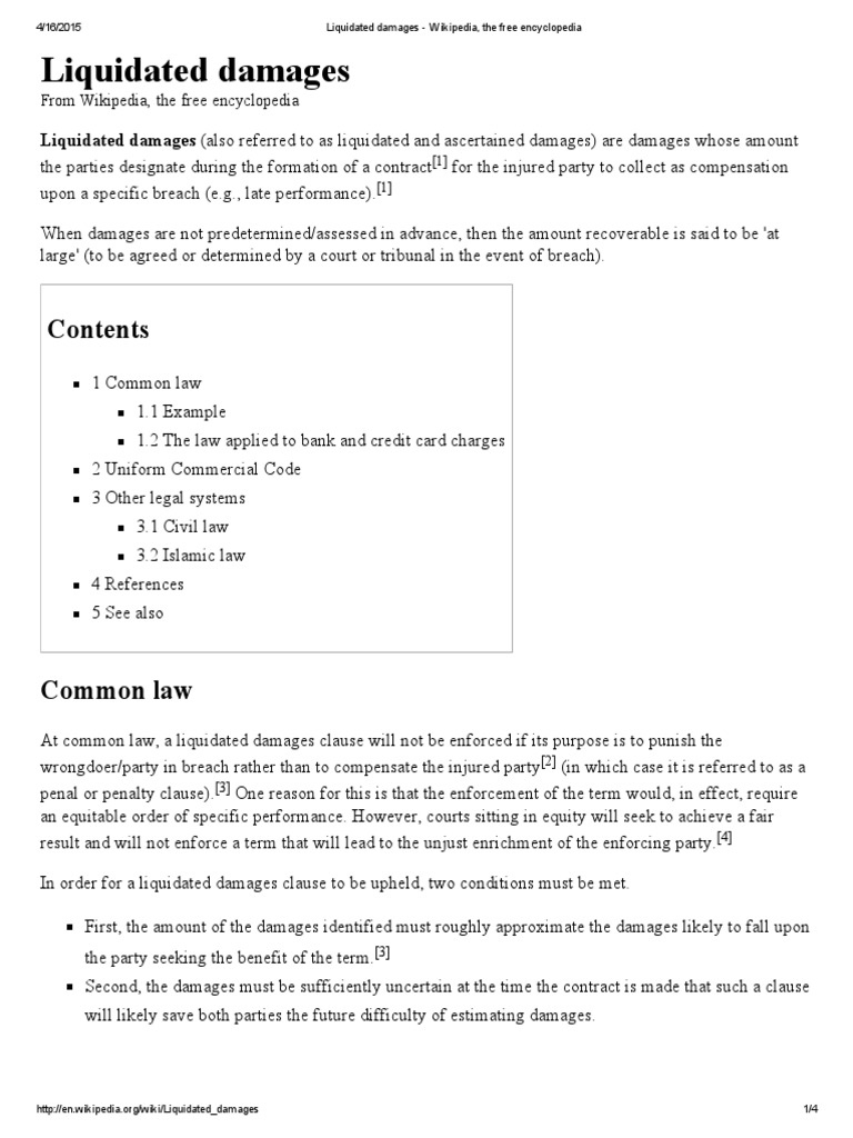 Liquidated Damages PDF | PDF | Liquidated Damages | Common Law