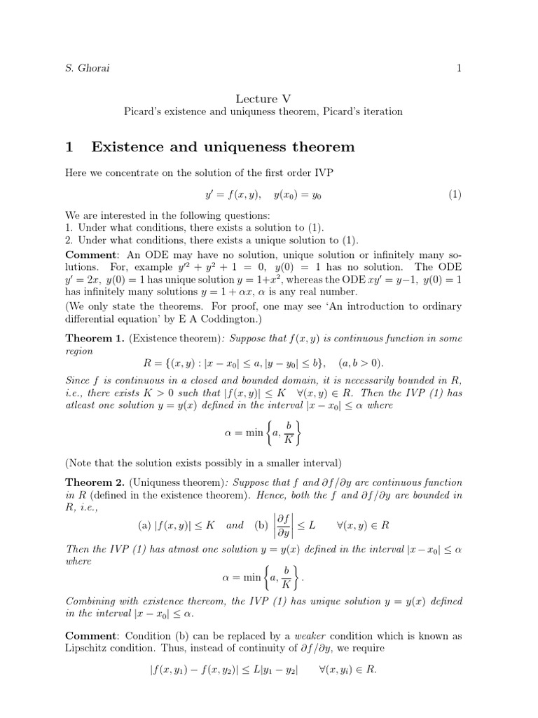 Lecture 5 Existence and Uniqueness Theorems, Picard's Iteration ...