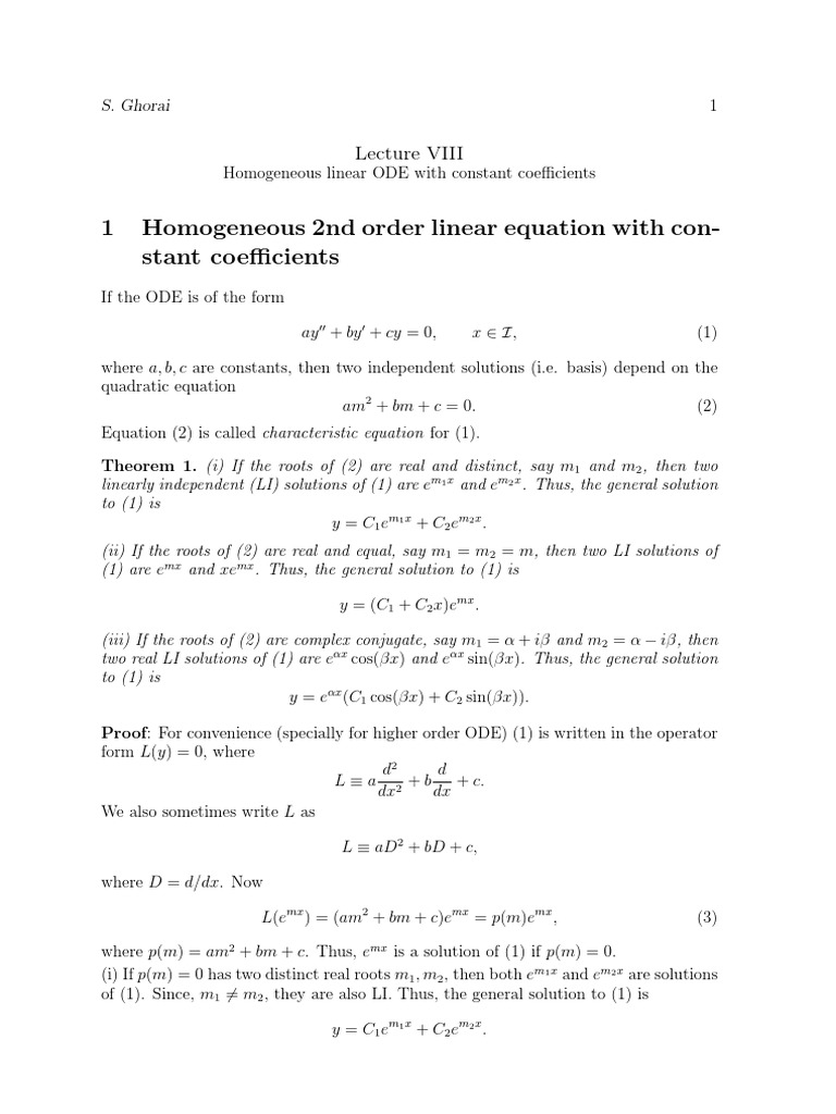 Homogeneous Linear ODE Solutions | PDF | Ordinary Differential Equation ...