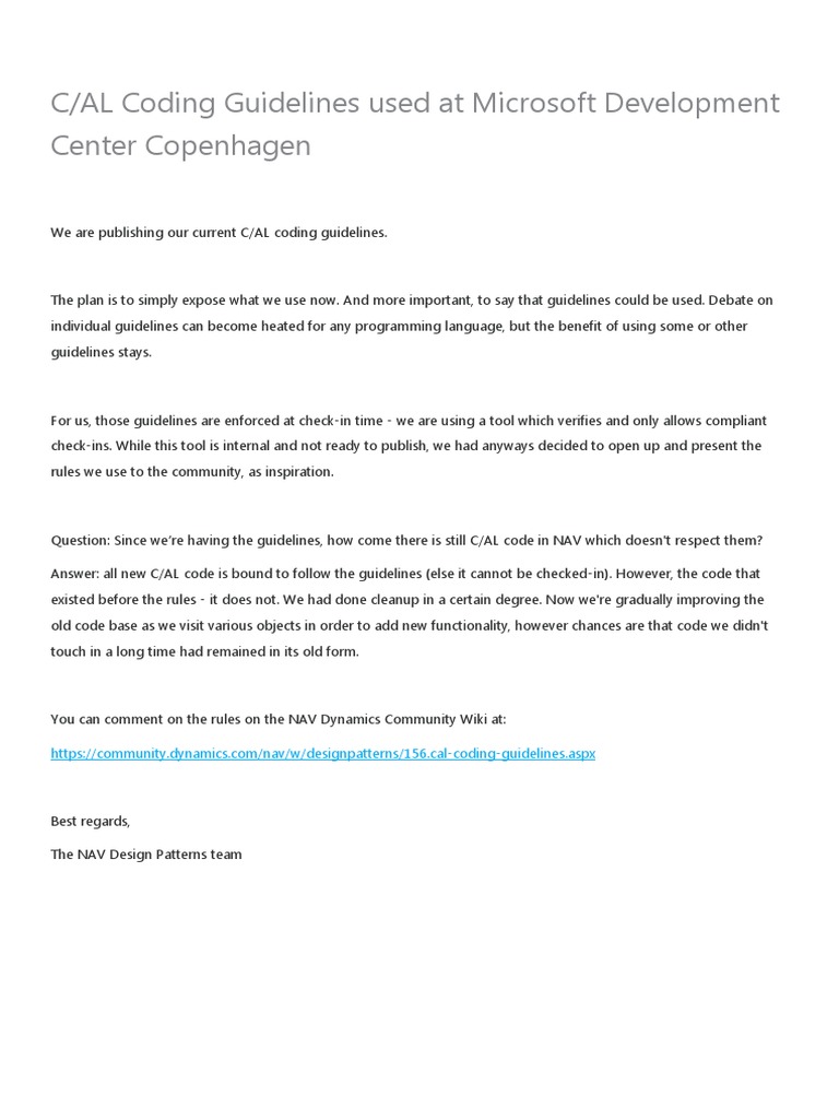 CAL Coding Guidelines at Microsoft Development Center Copenhagen | PDF ...