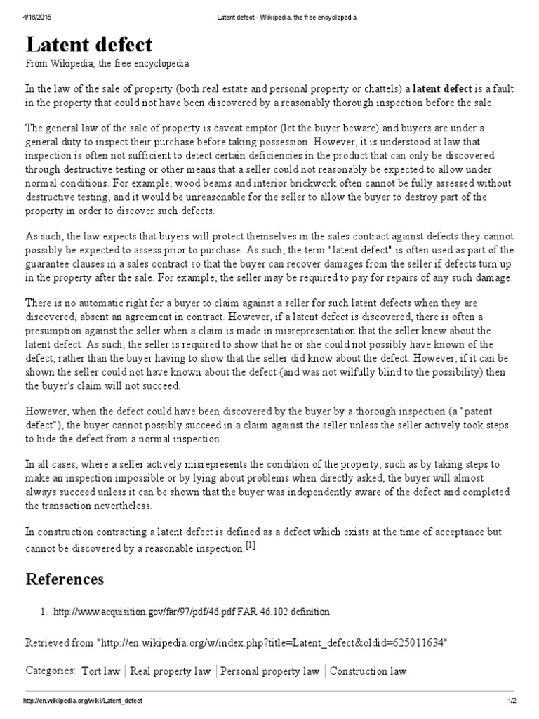 Latent Defect | PDF | Property | Common Law