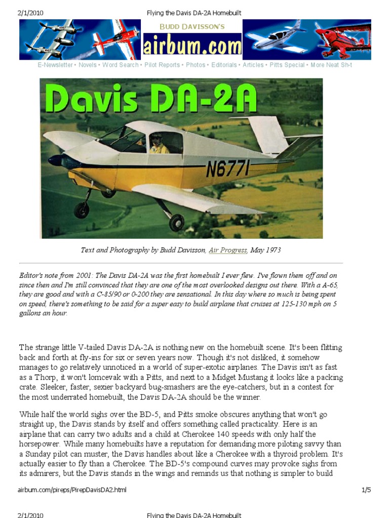 Davis Da 2a, Light Sport Aircraft | PDF | Experimental Aircraft ...