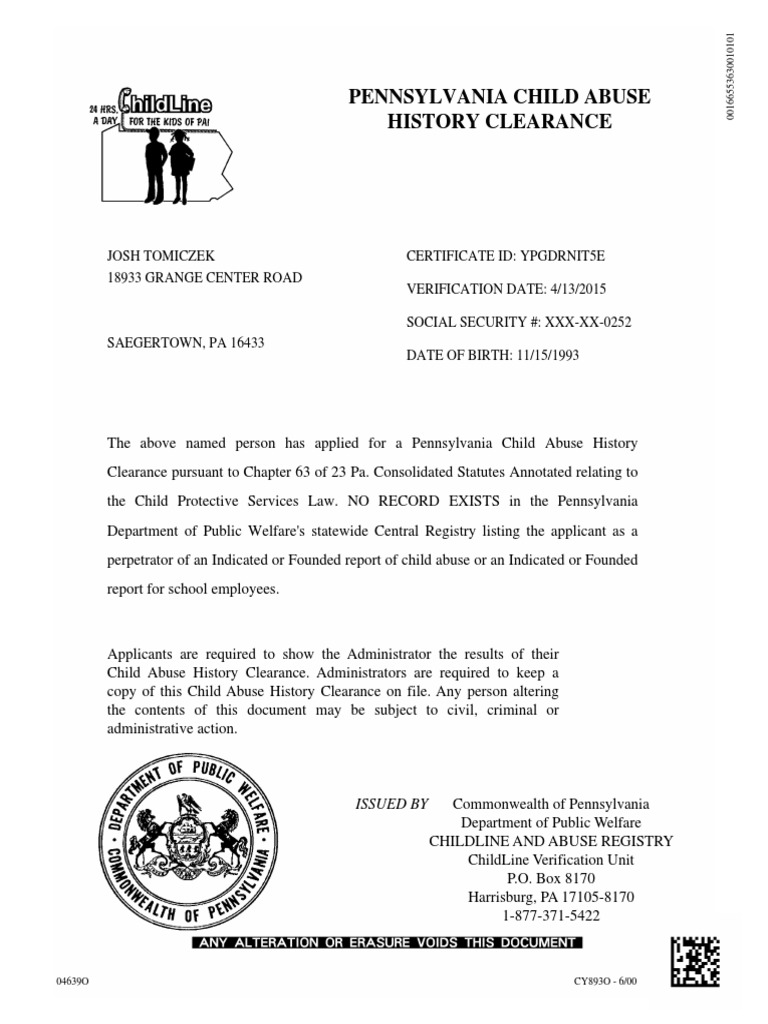 Child Abuse Clearance | PDF