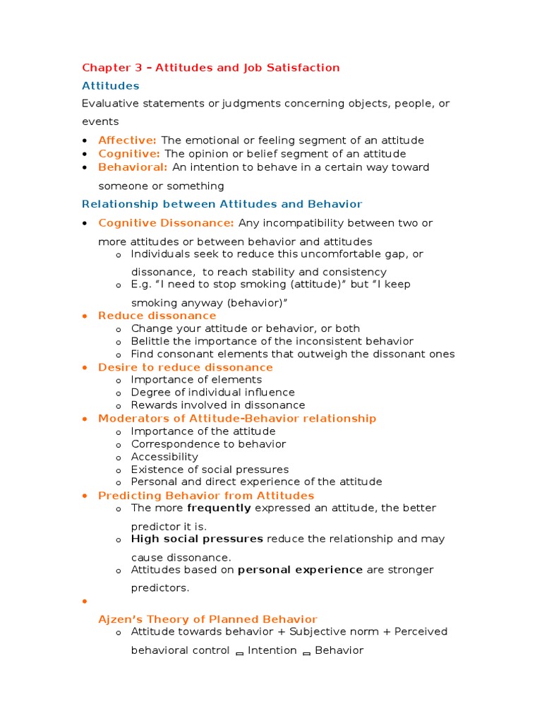 Chapter 3 - Attitudes and Job Satisfaction (DONE) | PDF | Attitude ...