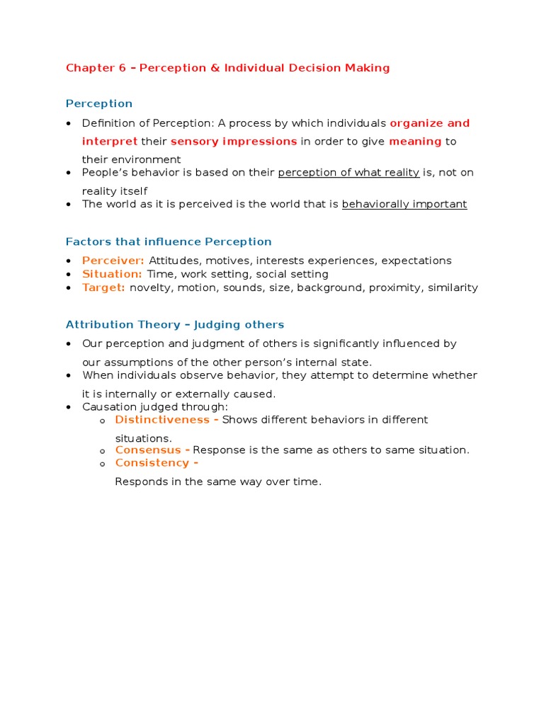 Chapter 6 - Perception & Individual Decision Making (DONE) | PDF | Bias | Perception