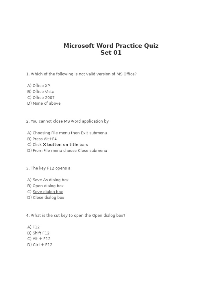 Microsoft Word Practice Quiz | PDF | Microsoft Word | Tab (Gui)