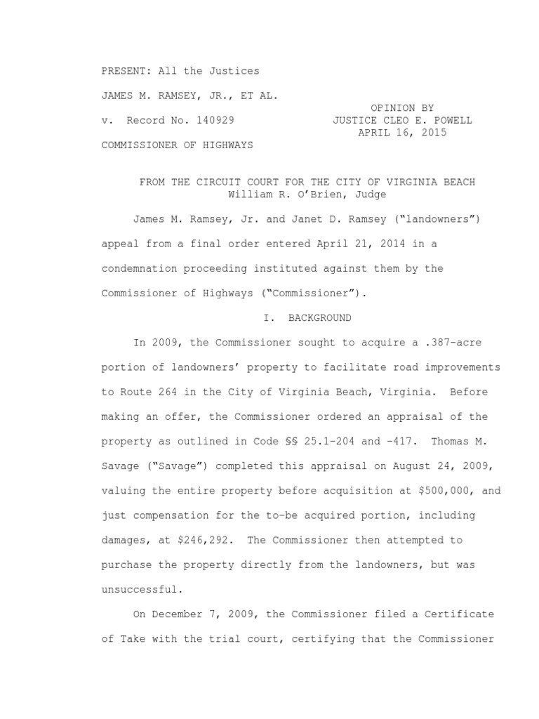 SCOVA Ruling in Ramsey Eminent Domain Case | PDF